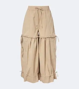 GANNI Ruffled Cotton-blend Wide-leg Pants - Beige