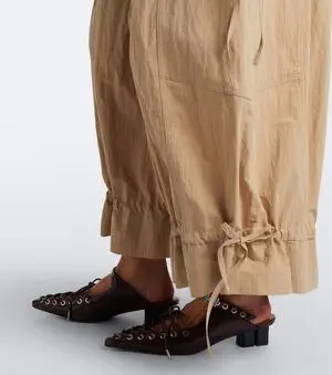 GANNI Ruffled Cotton-blend Wide-leg Pants - Beige