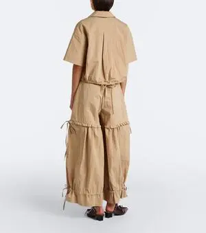 GANNI Ruffled Cotton-blend Wide-leg Pants - Beige