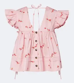 GANNI Floral Cotton-blend Top - Pink