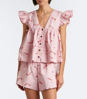 GANNI Floral Cotton-blend Top - Pink