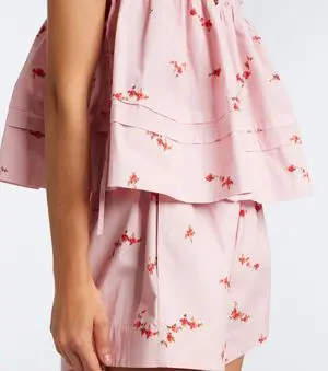 GANNI Floral Cotton-blend Top - Pink