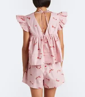 GANNI Floral Cotton-blend Top - Pink