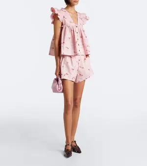 GANNI Floral Cotton-blend Top - Pink
