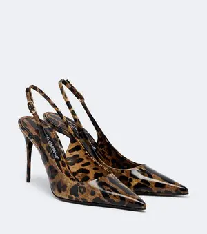 Dolce & Gabbana Leopard-print Leather Slingback Pumps - Brown