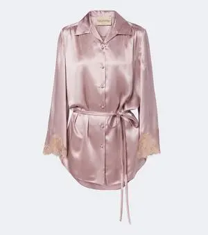 Valentino Garavani Lace-trimmed Silk Shirt - Pink
