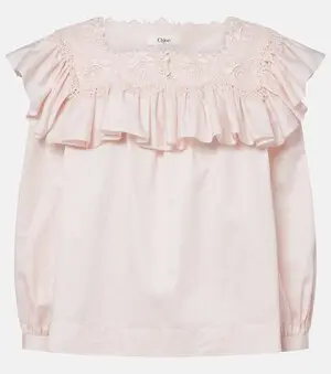 Chloé Ruffled Lace-trimmed Cotton Blouse - Pink