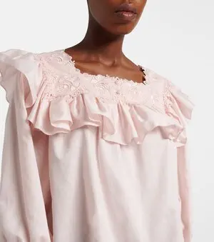 Chloé Ruffled Lace-trimmed Cotton Blouse