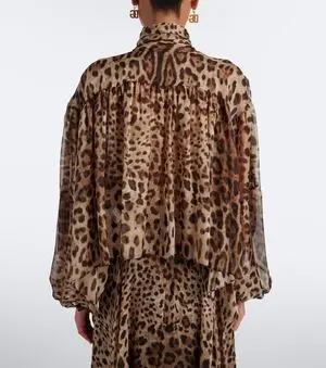Dolce & Gabbana Leopard-print Tie-neck Silk Blouse