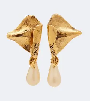 Saint Laurent Cassandre Faux Pearl Clip-on Earrings - Gold