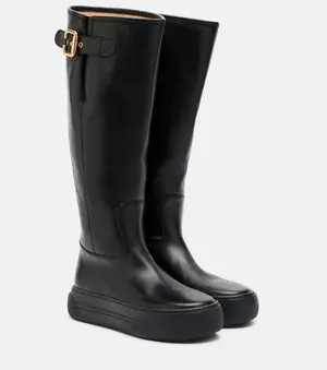 Chloé Delia Leather Knee-high Boots - Black