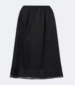 Posse Alfie Embroidered Linen Midi Skirt - Black