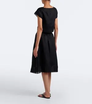Posse Alfie Embroidered Linen Midi Skirt