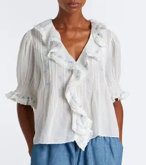 DÔEN Hettie Floral Ruffled Cotton Top
