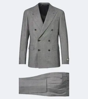 Canali Checked Double-breasted Wool Suit - Black