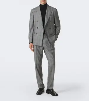 Canali Checked Double-breasted Wool Suit - Black