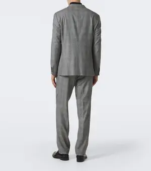 Canali Checked Double-breasted Wool Suit - Black