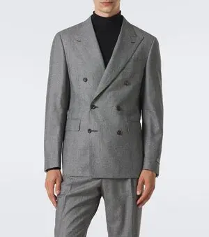 Canali Checked Double-breasted Wool Suit - Black