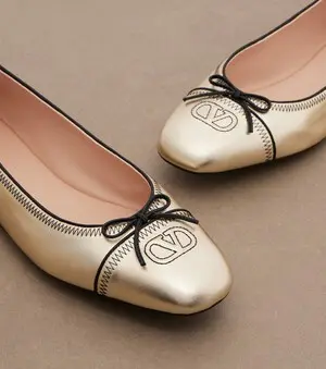 Valentino Garavani Vlogo Embroidered Metallic Leather Ballet Flats - Gold