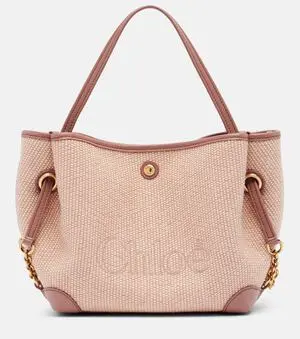 Chloé Small Raffia Tote Bag With Leather Trim - Beige
