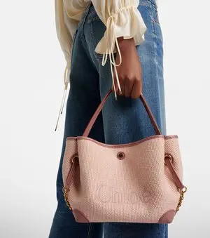 Chloé Small Raffia Tote Bag With Leather Trim