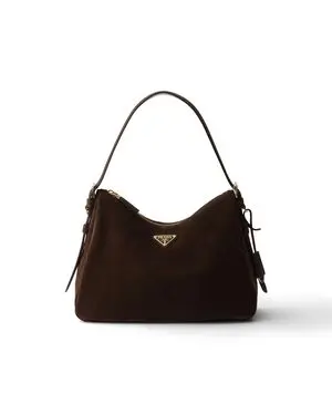 Prada Aimée Medium Suede Shoulder Bag - Brown