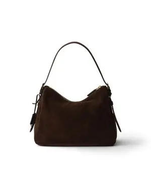 Prada Aimée Medium Suede Shoulder Bag - Brown