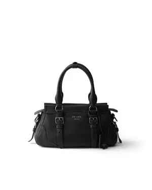 Prada Large Leather Tote Bag With Detachable Shoulder Strap - Black