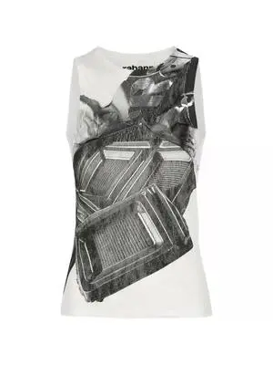 Rabanne Graphic-print Ribbed Tank Top - White
