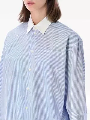 SPORTY & RICH Vertical-stripe Embroidered-logo Shirt