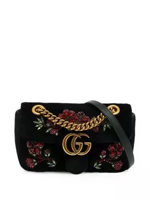 Gucci Mini Gg Marmont Crystal-embellished Shoulder Bag - Black
