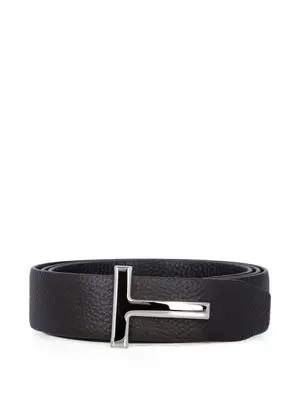 TOM FORD T-logo Pebbled Leather Belt - Brown