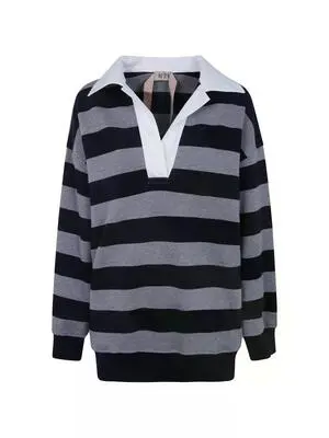 N°21 Striped Cotton Hoodie - Grey