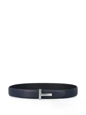 TOM FORD T-buckle Grained-leather Belt - Blue