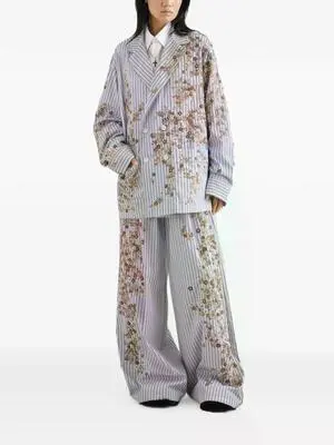 Dolce & Gabbana Striped Poplin Trousers With Flower Embroidery - Purple