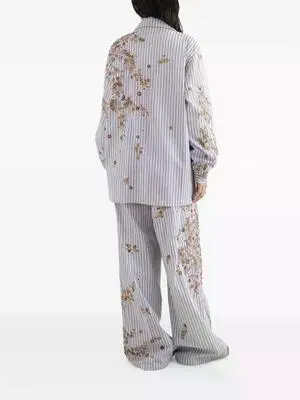Dolce & Gabbana Striped Poplin Trousers With Flower Embroidery - Purple