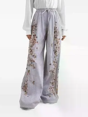 Dolce & Gabbana Striped Poplin Trousers With Flower Embroidery - Purple