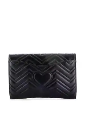 Gucci Gg Marmont Flap Matelasse Leather Clutch Bag - Black