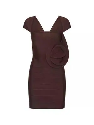 ROTATE BY BIRGER CHRISTENSEN Cap Sleeve Rose Detail Mini Dress - Brown