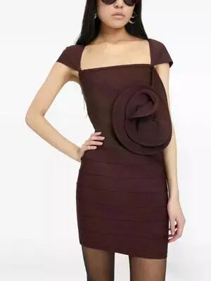 ROTATE BY BIRGER CHRISTENSEN Cap Sleeve Rose Detail Mini Dress - Brown