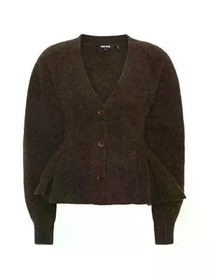 ROTATE BY BIRGER CHRISTENSEN Peplum Hem V-neck Cardigan - Brown