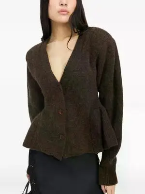 ROTATE BY BIRGER CHRISTENSEN Peplum Hem V-neck Cardigan - Brown