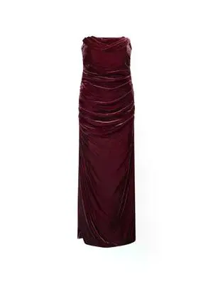 ROTATE BY BIRGER CHRISTENSEN Silk Velvet Ruched Dress - Red