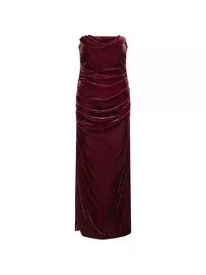 ROTATE BY BIRGER CHRISTENSEN Silk Velvet Ruched Dress - Red