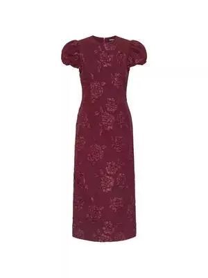 ROTATE BY BIRGER CHRISTENSEN Jacquard Midi Dress With Puff Sleeves - Red