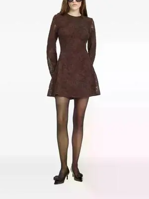 ROTATE BY BIRGER CHRISTENSEN Flower Mesh Ls Mini Dress - Brown