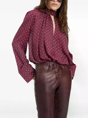 ROTATE BY BIRGER CHRISTENSEN Dot Satin Bow Shirt Dark