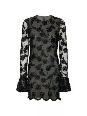 ROTATE BY BIRGER CHRISTENSEN Flower Mesh Long Sleeve Mini Dress - Black