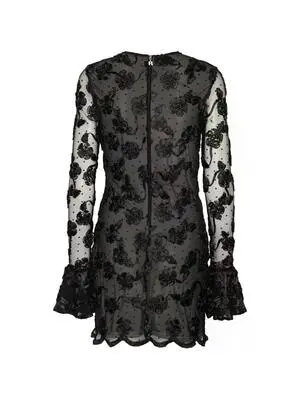 ROTATE BY BIRGER CHRISTENSEN Flower Mesh Long Sleeve Mini Dress - Black