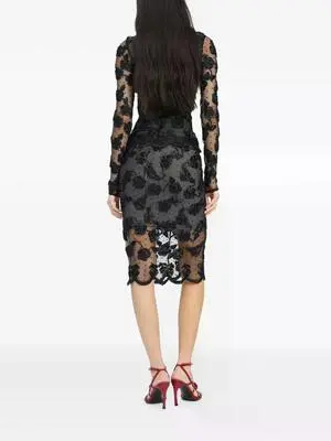 ROTATE BY BIRGER CHRISTENSEN Sheer Floral Appliqué High Neck Long Sleeve Top